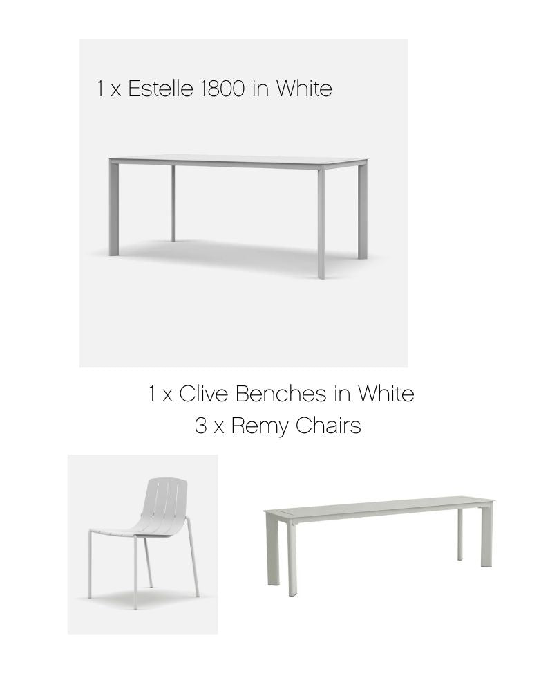Estelle, Clive & Remy Outdoor Dining Set in White – Mixed Seating