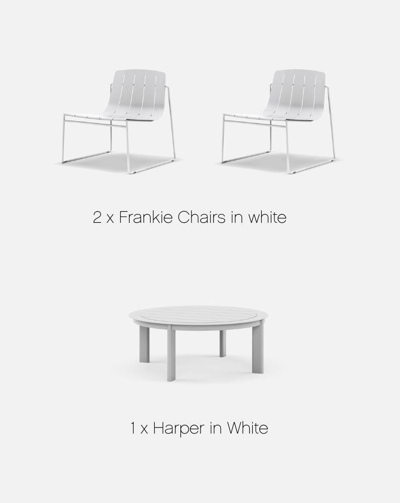 Harper & Frankie Outdoor Setting with 2 Chairs in White